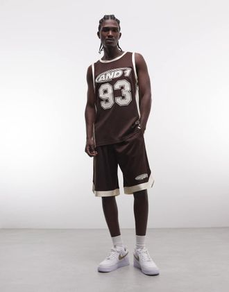 AND1 Airtex-Basketball-Shorts in Schokobraun mit Logo und Kontrastbesatz, Kombiteil-Brown