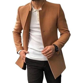 Generic Manteau léger à col blazer pour homme - Coupe ajustée - Simple boutonnage - Col mandarin, kaki, XL