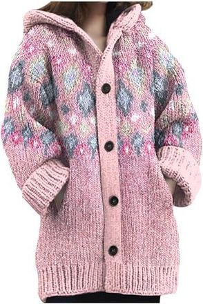 Generic Gilet Grosse Maille Femme Hiver Chaud Veste Velours Cotele en De Fete Trench Coat Rose Cardigan Noir Longue Long Laine Oversize Noel Chic Et Elegant M