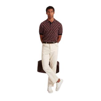 Ted Baker Poloshirt f&uuml;r Herren, Jacquard, kurz&auml;rmlig (Weinrot)