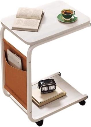 Generic Table dappoint en Forme de C - Mobile, Table Basse à 2 Niveaux | Plateau TV à roulettes, Table dappoint compacte for canapé, Salon, Chambre, Gain de P