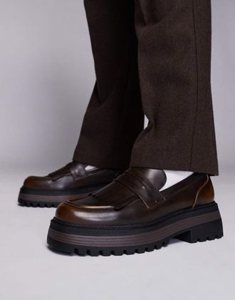Asos Mocassins chunky &agrave; pampilles - Marron-Rouge