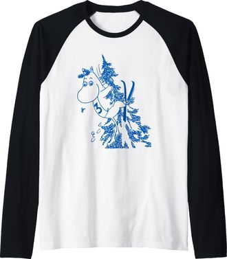 Moomin Blue Moomintroll Skifahren fliegt in Baum Wintersportspiele Raglan