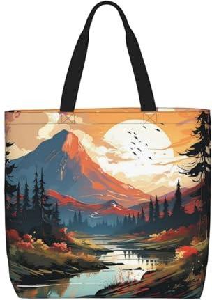 Generic Fourr&eacute; Naturel Du Coucher De Soleil Sac A Main Femme L&eacute;ger Sacs De Courses Grand Sac Cabas Pour Voyage Gym Plage