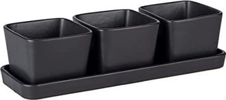 WENKO Snack & Dip Schalen Set, 4-teilig, 3 x 300 ml Sch&auml;lchen mit Tablett, F&uuml;r Tapas, Snacks & Fingerfood, Keramik, 30,5 x 10 x 8 cm, Schwarz
