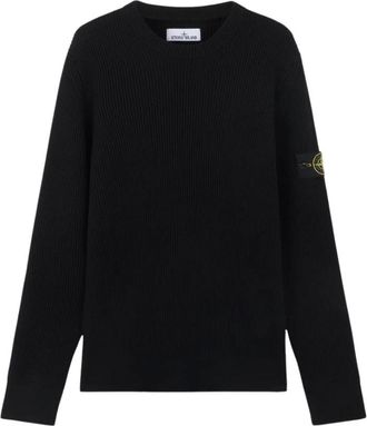 Stone Island Pull en maille c&ocirc;tel&eacute;e avec &eacute;cusson logo - Homme - Pulls - Noir - Taille: 2XL