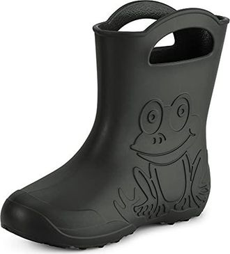 Ladeheid bottes de pluie femme ultra l&eacute;g&egrave;res en EVA imperm&eacute;ables semelle antid&eacute;rapante poign&eacute;es faciles motif grenouille LA-CA-09 (Carbone, 40/41 EU)