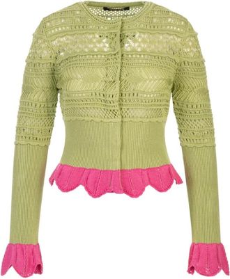 Roberto Cavalli Femme, Pulls, Vert, Taille: 38 FR Gilet en Tricot avec D&eacute;tails Contrast&eacute;s