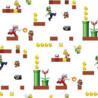 RoomMates RMK11189RL New Super Mario Bros. White Peel and Stick Wallpaper