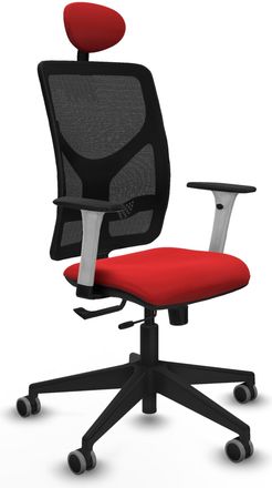 Piqueras y Crespo B&uuml;rostuhl mit wei&szlig;en und schwarzen Armlehnen, h&ouml;henverstellbare Lendenwirbelst&uuml;tze und festes Kopfteil, ausgestattet mit Syncro/Traslack. Schwarz/Rot