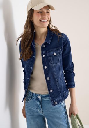 Cecil Jeansjacke CECIL, Damen, Gr. XXL (46), mid blau wash, Web, Obermaterial: 70% Baumwolle, 28% Polyester, 2% Elasthan, unifarben, normal h&uuml;ftlang, Rundha