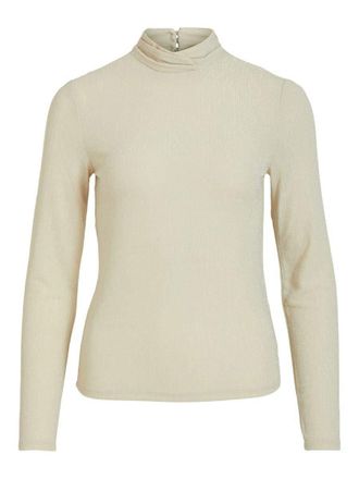 Vila Damen VISHINNI L/S Glitter TOP T-Shirt, Frosted Almond/Detail:Light Silver Lurex, M