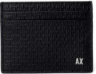 A|X Armani Exchange Mens Essential, Elba, Debossed Overall Logo Travel Accessory- Envelope Card Holder, Black, One Size