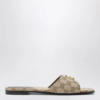 Gucci Double G Slides aus GG-Canvas in Beige Sand