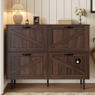 Generic Schmaler Schuhschrank mit 3 Klappen Schuhregal f&uuml;r Wohnzimmer Eingangsbereiche Flur Sideboard mit Gro&szlig;er Stauraum Beistellschrank Kabinett Schlie&szlig;f&auml;ch