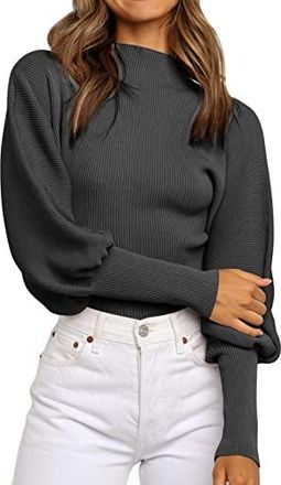 Generic Pull en tricot &agrave; col haut pour femme - Style classique confortable et d&eacute;contract&eacute; - Manches longues - Coupe ajust&eacute;e - L&eacute;ger - Tendance - Automne et hi