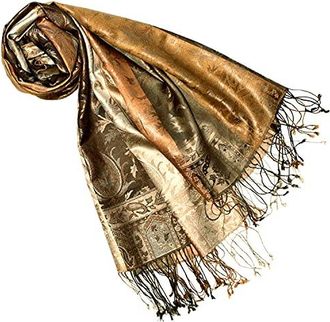 Lorenzo Cana Pashmina pour la femme - &eacute;charpe de 100% soie avec les mesures de 70 x 190 cm - fait &agrave; la main - souple &eacute;l&eacute;gant en champagne ivoire beige saumon marro