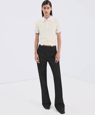 Mango Pull-over maille ajour&eacute;e col polo &eacute;cru - Femme - XXS - MANGO