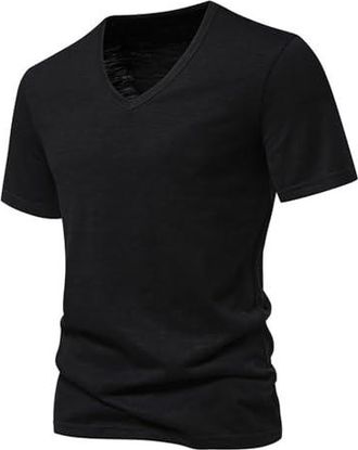 Generic T-shirts dété décontractés en coton pour homme - Col en V - Manches courtes - Séchage rapide - Tendance - Actif - Pour la course à pied, le travail, N