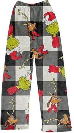 Generic Pyjama Grinch Femme Pantalons Fluide Noël Femmes Polaire Pyjamas Vêtements Épais Pijamas Pour Bas De Pyjama Vetement Pijama DHiver Large Jogging Nuit 