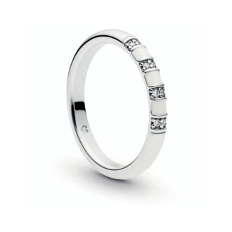Pandora Silberring mit klarem Zirkonia und wei&szlig;em Emaille - - Accessories - Damen - Grau - 50 MM