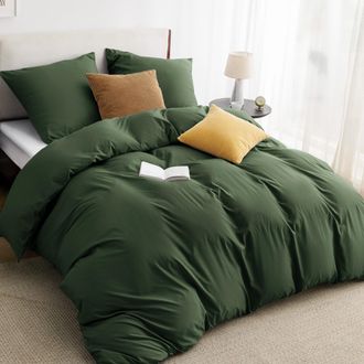 Bedsure Bettw&auml;sche 155x220 3teilig Grauolivgr&uuml;n - 1 Bettbezug 155x220 cm + 2 Kissenbez&uuml;ge 80X80 cm, &Ouml;KO-TEX Bettw&auml;sche-Sets Gr&uuml;n Polyester Mikrofaser mit Rei&szlig;