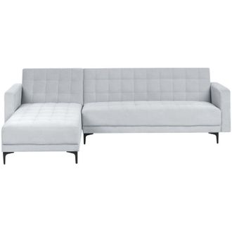 Beliani 4-Sitzer Ecksofa Rechts Hellgrau Samt Gesteppt L-F&ouml;rmig mit Schlaffunktion Schwarzen Metallbeinen Modern Glamour&ouml;s Modulsofa Schlafsofa