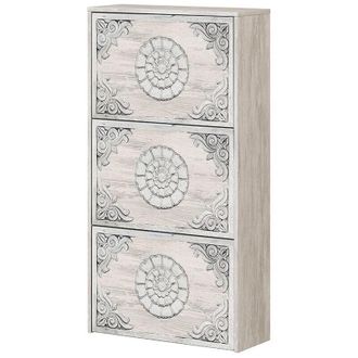 PEGANE Pegane - Meuble à Chaussures avec 3 abattants coloris chêne gris blanchie / impression digitale mandala - H113 x Longueur 60 x P22 cm