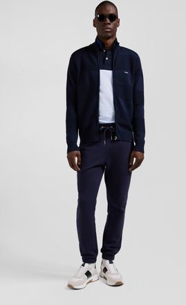 Eden Park Cardigan Zipp&eacute; En Coton Uni Bleu Marine &Agrave; Jeu De Maille