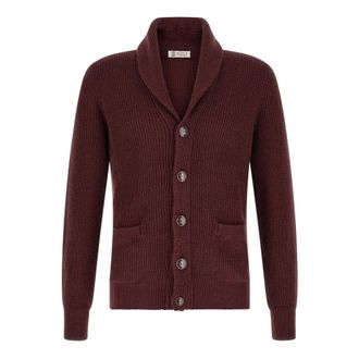 Brunello Cucinelli Malfil&eacute; Baumwoll Cardigan im englischen Rippstrick - - Knitwear - Herren - Rot - XL