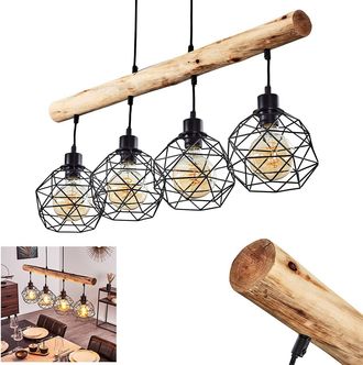 HOFSTEIN Pendelleuchte Bacabal, l&auml;ngliche H&auml;ngelampe aus Metall/Holz in Schwarz/Braun, 4-flammig, 4 x E27, H&ouml;he max. 119 cm, H&auml;ngeleucht m. Gitter-Optik im Ret