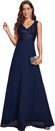 Ever-pretty Robe pour Mariage Invité Femme Élégante Paillettes Rayées sans Manches Col V Chic Bleu Marine 38