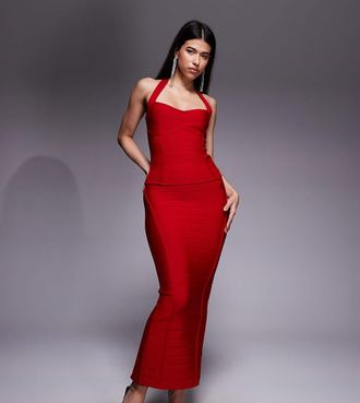 KAIIA Exclusivit&eacute; - Kaiia - Jupe densemble sculptante longue et moulante style bandage de qualit&eacute; sup&eacute;rieure - Rouge