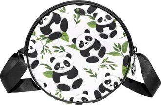 Generic Sac &agrave; bandouli&egrave;re rond pour femme, motif feuilles de pandas, sac &agrave; dos &agrave; bandouli&egrave;re avec fermeture &eacute;clair, bretelles r&eacute;glables, sac &agrave; main rond d&eacute;con