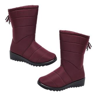 Frcolor Bottes -Hautes DHiver pour Femme en Tissu Imperm&eacute;able Rouge Fonc&eacute; Doublure Polaire Chaude Semelle &Eacute;paisse en Polyur&eacute;thane Antid&eacute;rapante Chaussures D&eacute;c