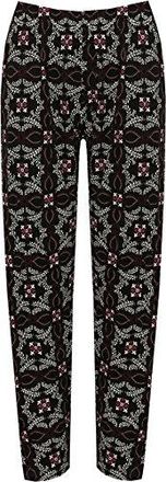 WearAll Pantalon long imprimé floral pour femme Taille élastique 42-56, Carré Floral Violet, 46