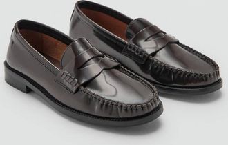 Mango Mocassins cuir fronc&eacute; chocolat - Femme - 35 - MANGO