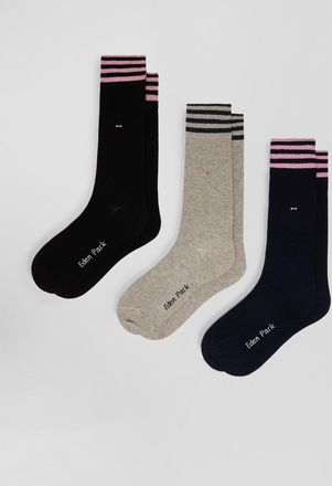 Eden Park Lot De 3 Paires De Chaussettes Noires &Agrave; D&eacute;tails Cercl&eacute;s En Coton Stretch