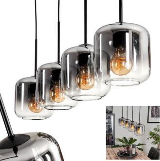 HOFSTEIN Hängeleuchte Lauden, Hängelampe aus Metall/Glas in Schwarz/Rauchfarben/Klar, Leuchte im Vintage/Retro Design, Schirme aus Glas (Ø 15 cm), 4-flammig, H