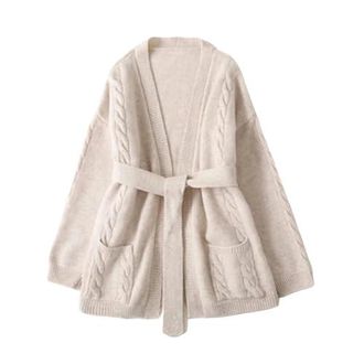 Generic Cardigan dhiver 100 % laine pour femme - Couleur unie - Doux - Manches longues, beige, Taille Unique