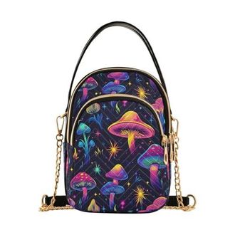 Mnsruu Petit sac &agrave; bandouli&egrave;re en cuir pour femme Motif champignon fluo