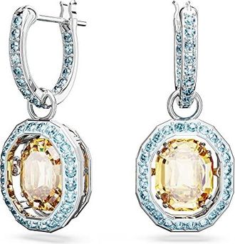 Swarovski Boucles doreilles Chroma octogonales ornées de cristaux bleus et dune pierre centrale jaune, en métal rhodié