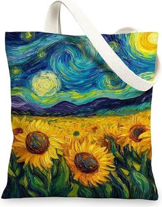 Generic Sacs fourre-tout en toile de tournesol, motif floral artistique, sacs de courses réutilisables, sacs de courses vintage, légers et lavables, jaune, 13