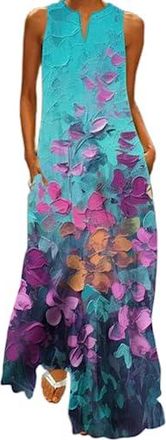 Ocean Plus Robe Maxi pour Femme à Motif col en V avec Poches Plaquées et Jupe Large (3XL, Peinture à lHuile de pétales Violets)