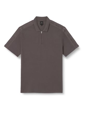 A|X Armani Exchange Mens The Gird, Sustainable, Logo Tape, Front Zip Polo Shirt Eiffel Tower,L