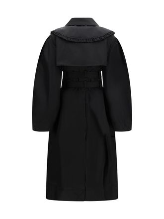 Ganni Womens Belted Double-Breasted Coat Black Nylon