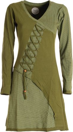 vishes Alternative Bekleidung - Asymmetrisches Langarm Damen Baumwoll-Keid Shirt-Kleid Olive 42-44