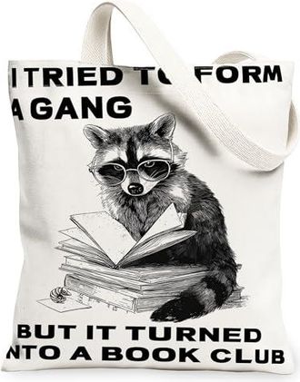 Generic Sacs fourre-tout r&eacute;utilisables en toile de raton laveur, motif animal mignon, sacs d&eacute;picerie, vintage, l&eacute;gers et lavables, blanc, 13x15 Inch