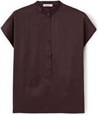 Motivi Femme, Blouses et Chemises, Brun, Taille: 40 FR T-shirt en satin avec encolure Henley