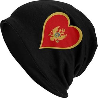 Generic Unisexe Bonnets De Ski Drapeau du Mont&eacute;n&eacute;gro Coeur Bonnets Tricot&eacute; Classique Hiver Chapeaux Chaud Bonnet dhiver pour Course Hiver Quotidien